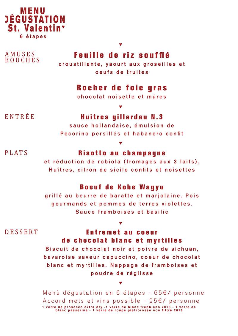 Menu de St Valentin - AHÓ Cucina Moderna - Restaurant Paris
